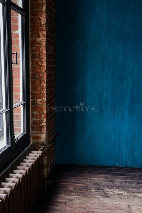 Cool and Light Loft Interior with Blue Walls Stock Image - Image of ...