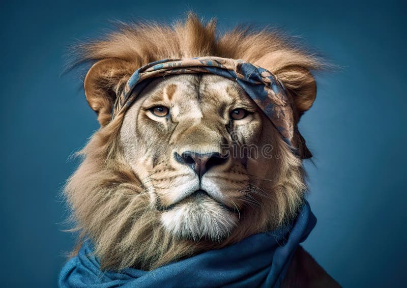 Cool Lion Posing in the Photo Studio in Front of the Colorful ...