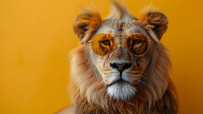 Cool Lion with Sunglasses on Yellow Background Illustration Stock ...