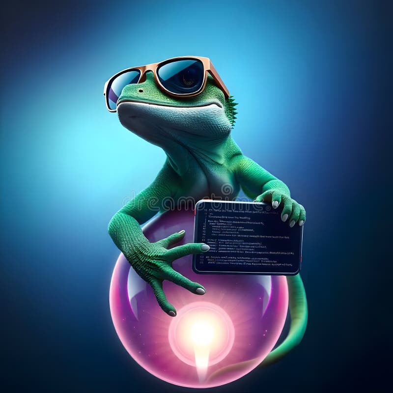 Cool Lizard with Tech stock illustration. Illustration of creative ...