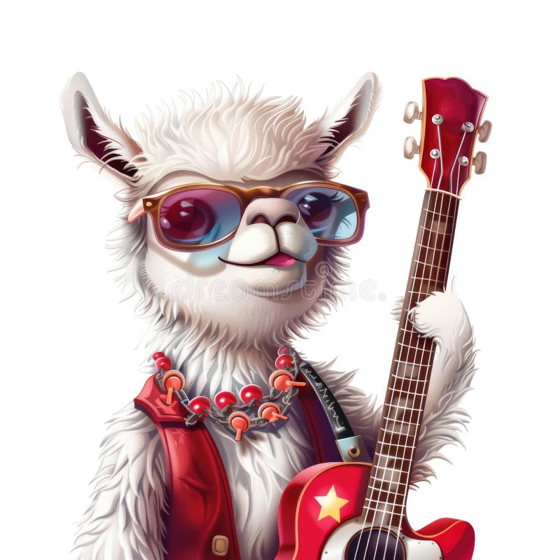 Cool Llama Rocker with Electric Guitar, Sunglasses, and Leather Jacket ...