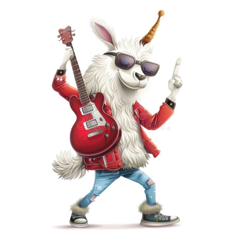 Cool Llama Rocker with Electric Guitar, Sunglasses, and Leather Jacket ...