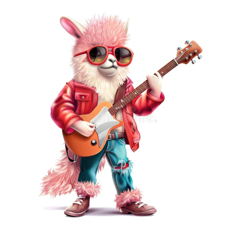 Cool Llama Rocker with Electric Guitar, Sunglasses, and Leather Jacket ...