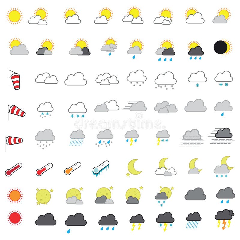 Cool Looking Weather Forecasting Vector Icon Set Stock Vector ...