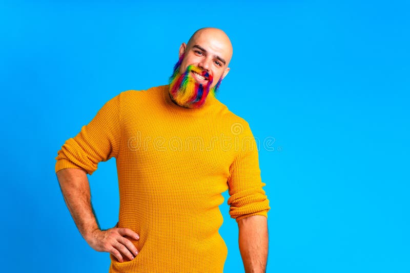 Cool Man with Colorful Beard Looking at Camera and Feeling Great Mood ...