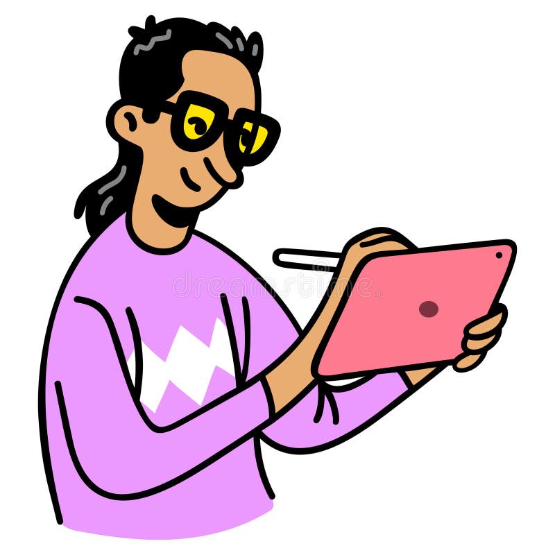 Cool Man Drawing Tablet Design Doodle Illustration Vector Stock Vector ...