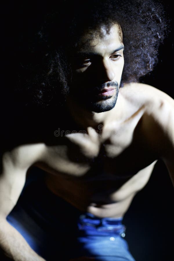 Portrait of Cool Handsome Man in Dark Stock Image - Image of body ...