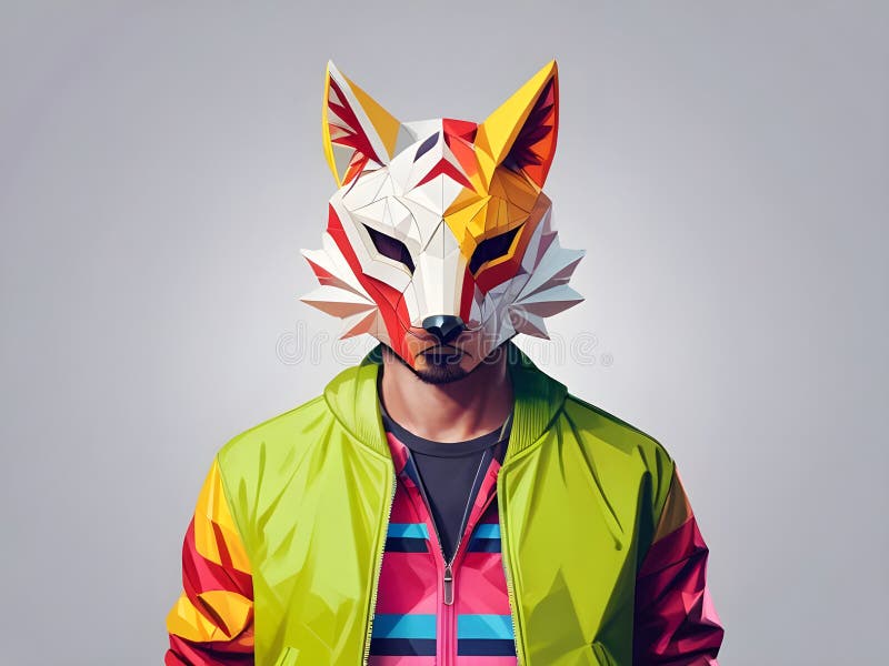 Cool Man Wearing 3d Origami Poly Mask Stock Illustration - Illustration ...
