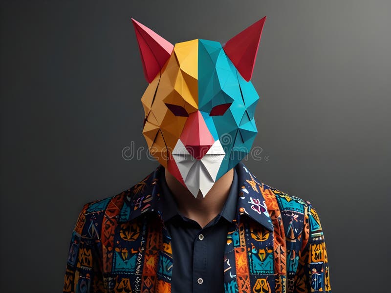 Cool Man Wearing 3d Origami Poly Mask Stock Illustration - Illustration ...
