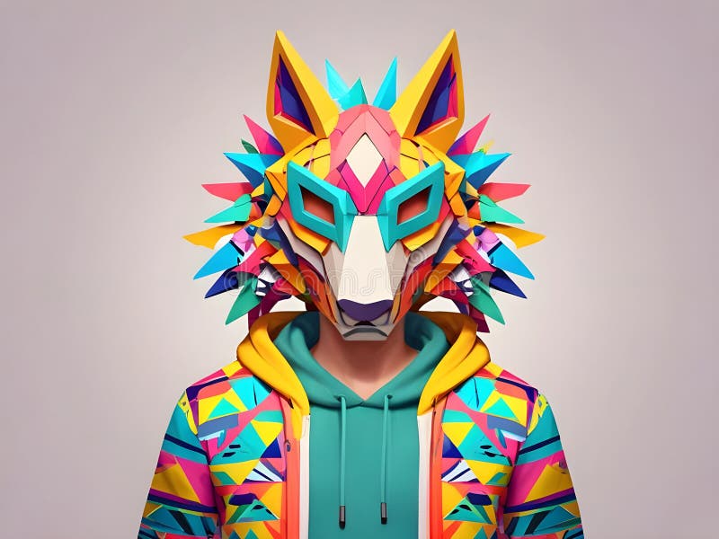 Cool Man Wearing 3d Origami Poly Mask Stock Illustration - Illustration ...