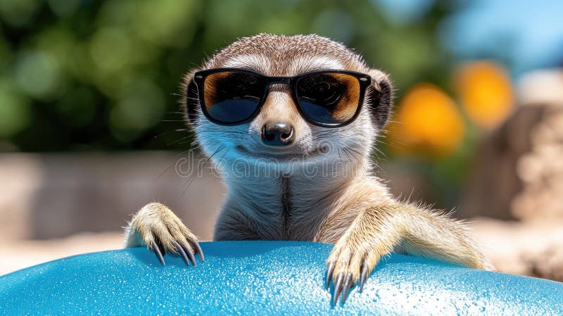 Cool Meerkat Wearing Sunglasses Relaxing Outdoors Stock Image - Image ...