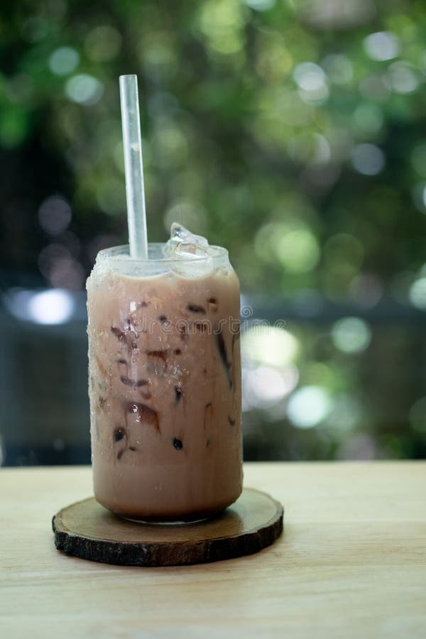 Cool of Mocha Coffee in Take Away Glass with Brown Paper Sleeve Stock ...