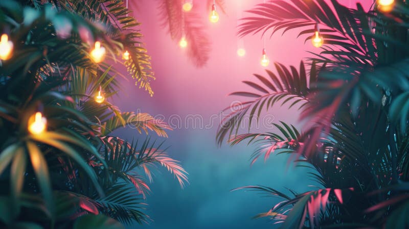 Cool Modern Flyer for a Summer Party Featuring Palm Trees and Garlands ...