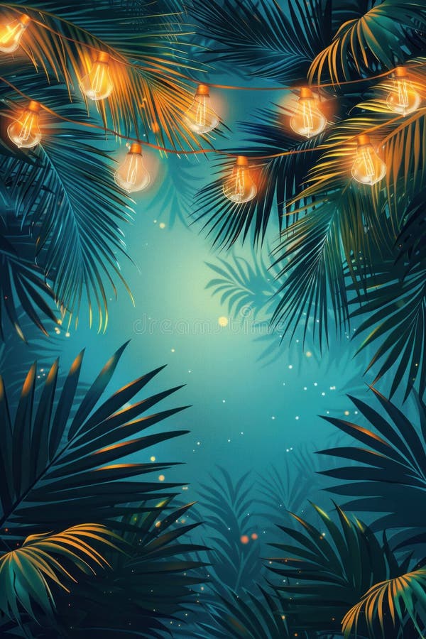 Cool Modern Flyer for a Summer Party with Palm Trees, Garlands Stock ...