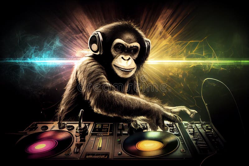 Cool Monkey Dj Works at the Dj Console. AI Generated. Stock Illustration - Illustration of ...