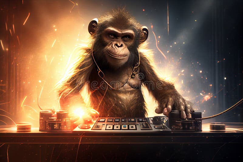 Cool Monkey Dj Works at the Dj Console. AI Generated. Stock ...