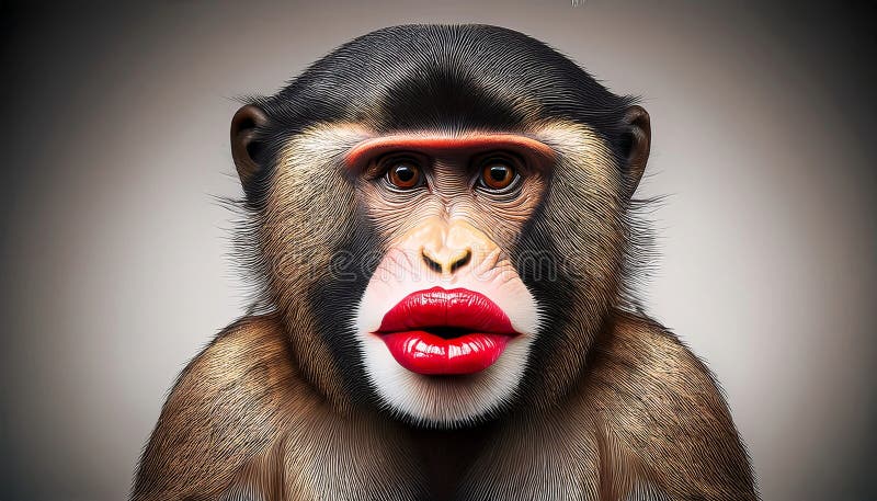 Cool Monkey with Lipstick on a Light Colored Studio Background Wallpaper Stock Illustration ...