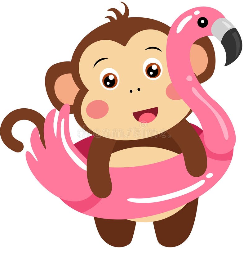 Cool Monkey on Pink Flamingo Inflatable Pool Float Stock Vector ...