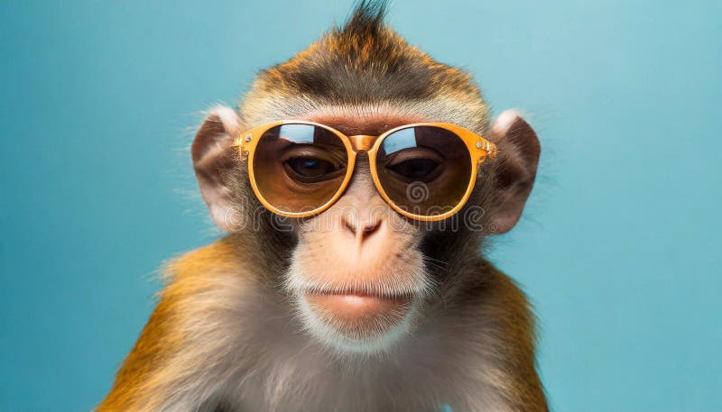 Cool Monkey with Sunglasses on a Light Blue Colored Studio Background Wallpaper Stock ...