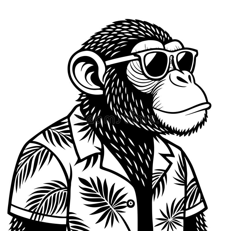 Cool Monkey Wearing Sunglasses and Tropical Shirt Vector Illustration ...