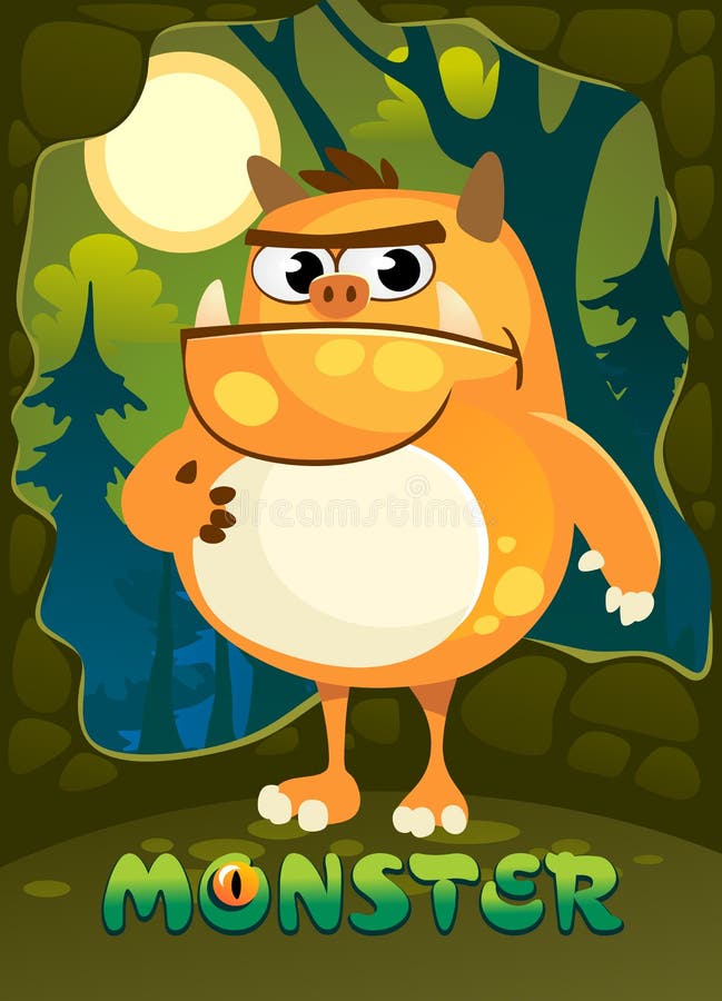 Cool Monster Illustration with Wall, Forest and Moon. Cartoon Mo Stock ...
