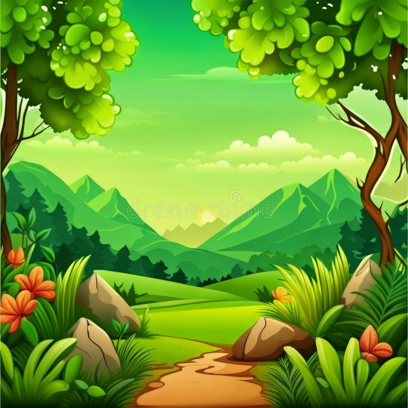 Cool Mountain Trees and Land Illustration Nature Background Stock ...