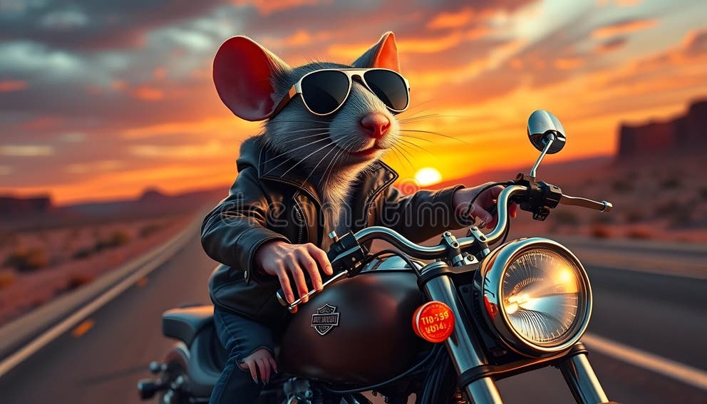 Cool Mouse Rider at Sunset stock illustration. Illustration of cute ...