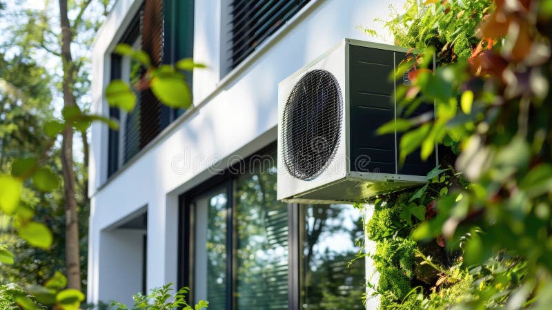 A Cool Oasis: Air Conditioner Blends into Greenery Stock Photo - Image ...