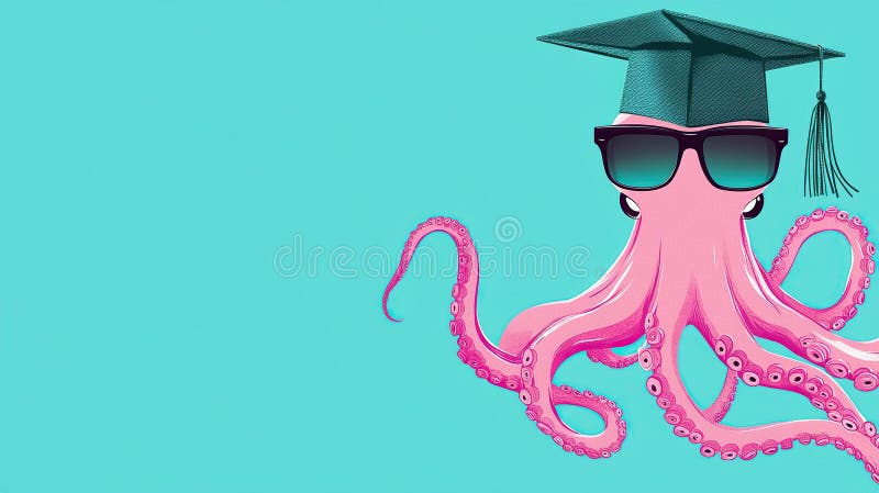 Cool Octopus Graduation, Teal Background, Celebration Stock Image ...