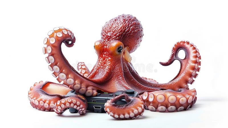 Cool Octopus Holding a Joystick and Playing Video Games Isolated on ...
