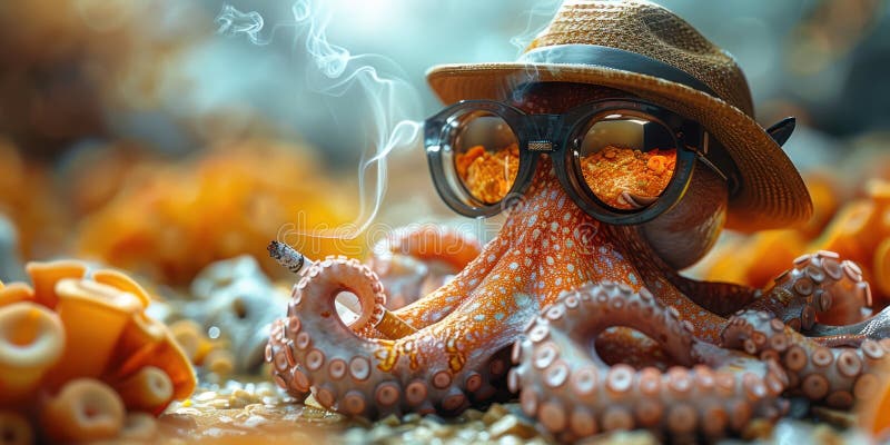 Cool Octopus Smoking a Cigarette. Created by Generative Artificial ...