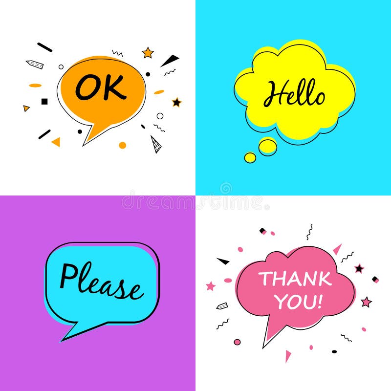 Cool OK Yes Thank You, Speech Bubbles with Dialog Words Vector Bubbles ...