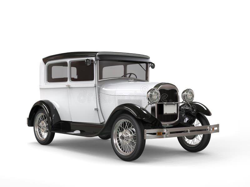 Cool Oldtimer White Vintage Car - Back Side View Stock Photo - Image of ...
