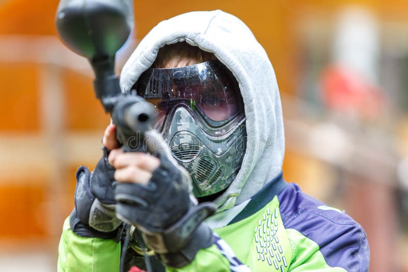 Cool Paintball in Winter. Two Shooters Behind Fortifications. Stock ...