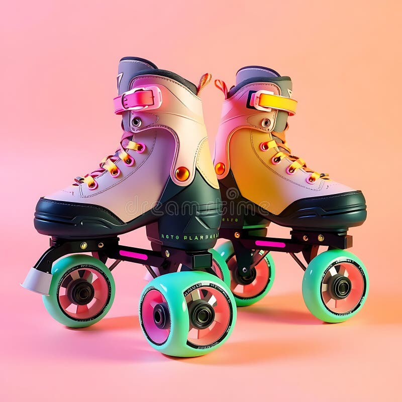A Cool Pair of Rollerblades with Neon Details on a Pastel Peach ...