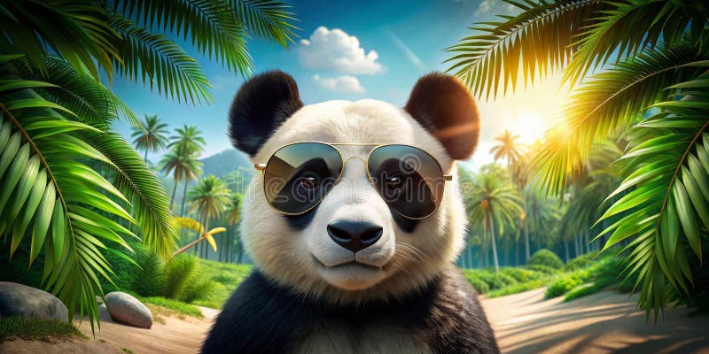 A Cool Panda in Aviators Enjoys a Tropical Paradise. Generative AI ...