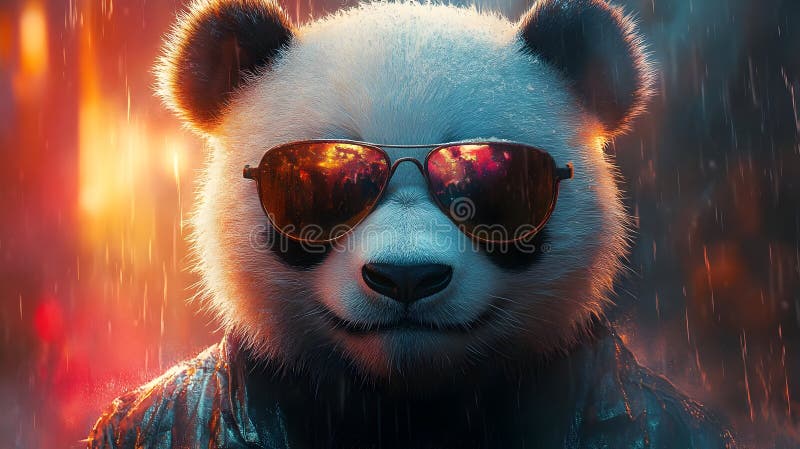 Cool Panda Illustration with Sunglasses in the Rain Stock Illustration - Illustration of artwork ...
