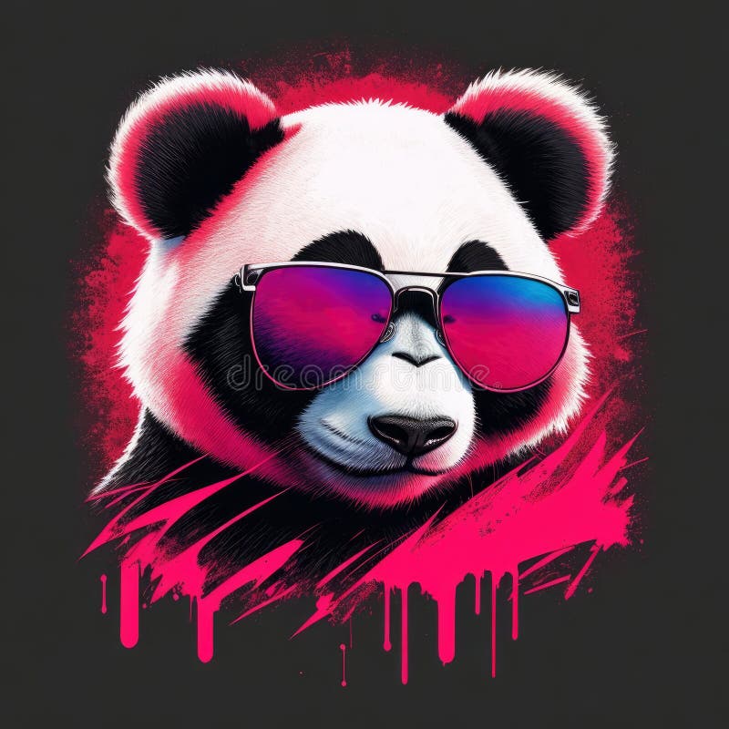 Cool Panda Illustration T-shirt Design Wearing Glasses Stock Illustration - Illustration of ...