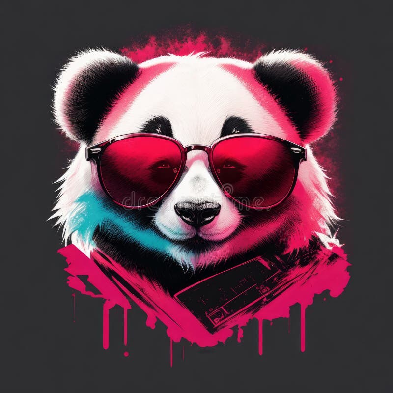 Cool Panda Illustration T-shirt Design Wearing Glasses Stock ...