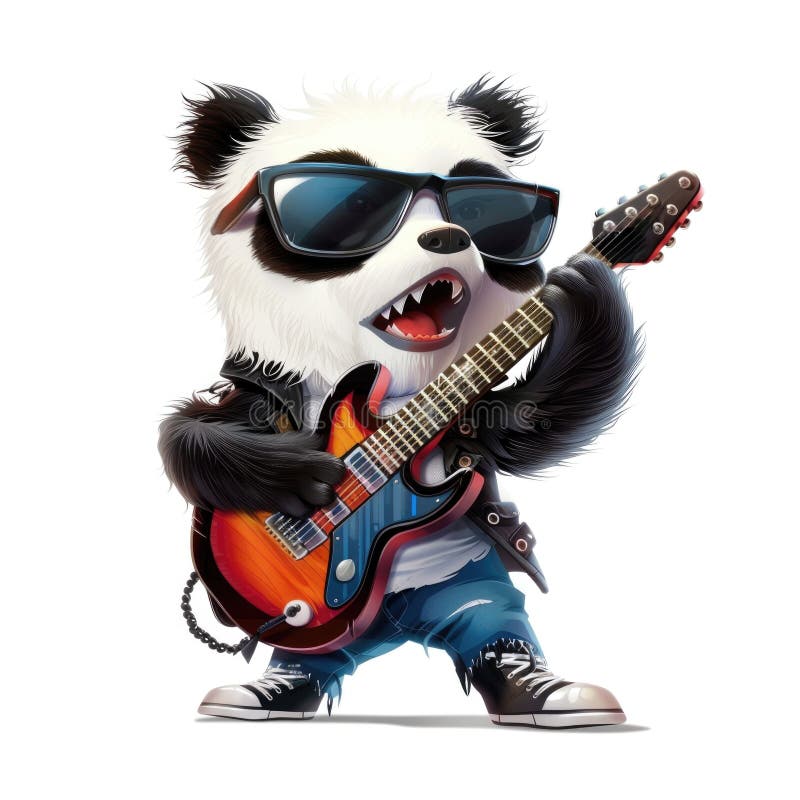 Cool Panda Rock Star Playing Electric Guitar in Black Jacket and ...