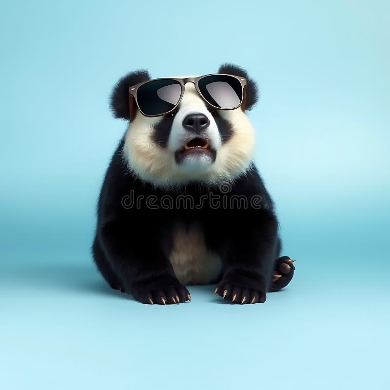 A Cool Panda with Sunglasses on a Pastel Blue Backdrop Stock ...