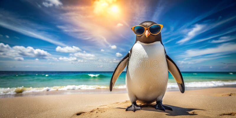 Cool Penguin on the Beach with Sunglasses, Penguin, Beach, Summer ...