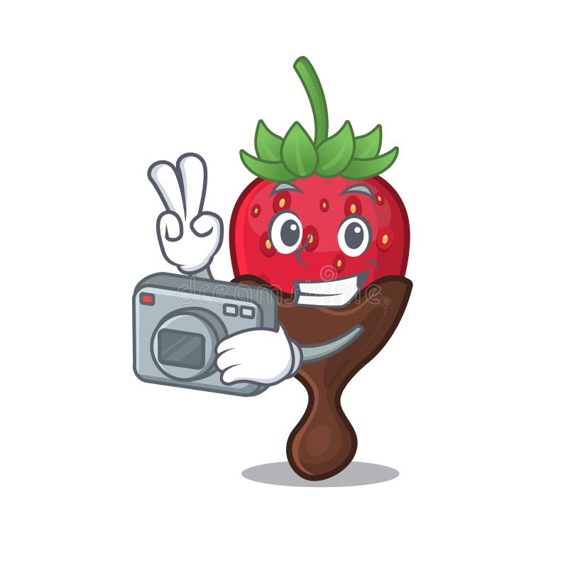 Cool Photographer Chocolate Strawberry Character with a Camera Stock ...