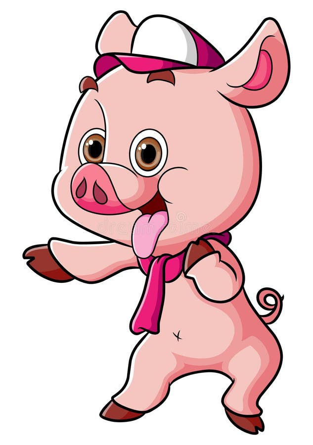 The Cool Pig is Wearing a Cap and Scarf while Taunting Stock Vector ...