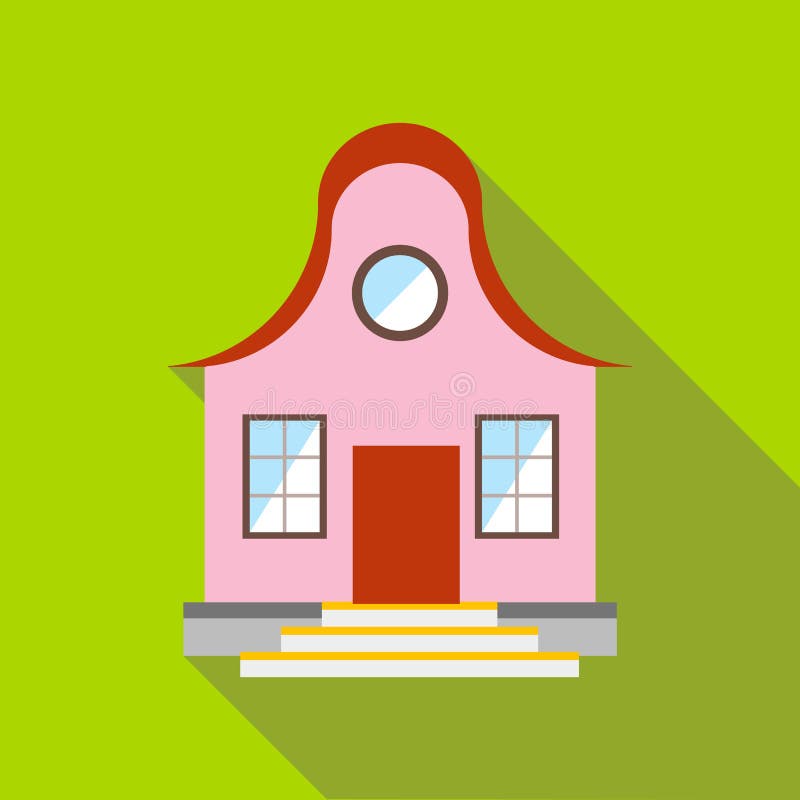 Cool Pink House Icon, Flat Style Stock Vector - Illustration of design ...