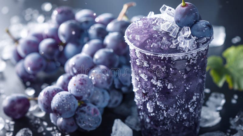 A Cool Purple Grape Slush with Ice Crystals and a Grape Cluster Garnish ...