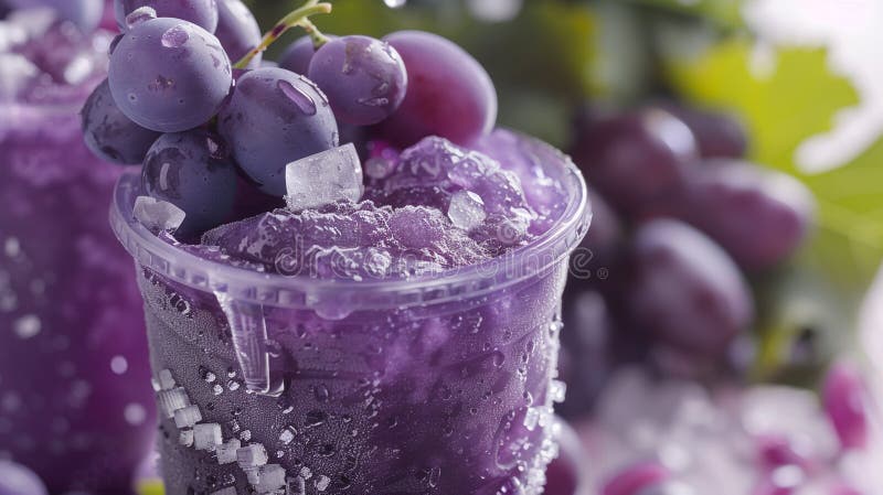A Cool Purple Grape Slush with Ice Crystals and a Grape Cluster Garnish ...