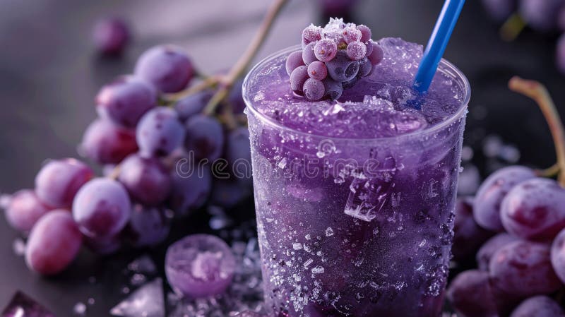 A Cool Purple Grape Slush with Ice Crystals and a Grape Cluster Garnish ...