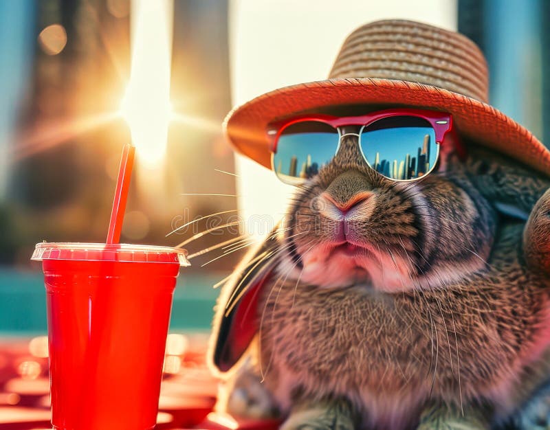 A Cool Rabbit Enjoying a Summer Day in the City Stock Image - Image of ...