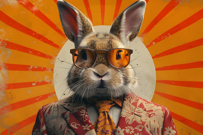 Cool Rabbit in Floral Suit Illustration Stock Illustration ...